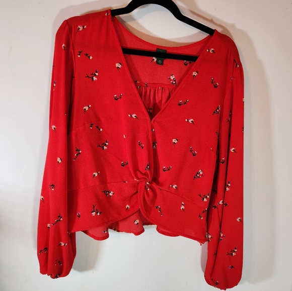 wild fable | Tops | Retro Long Sleeve Top Red Floral Wns Xl | Poshmark